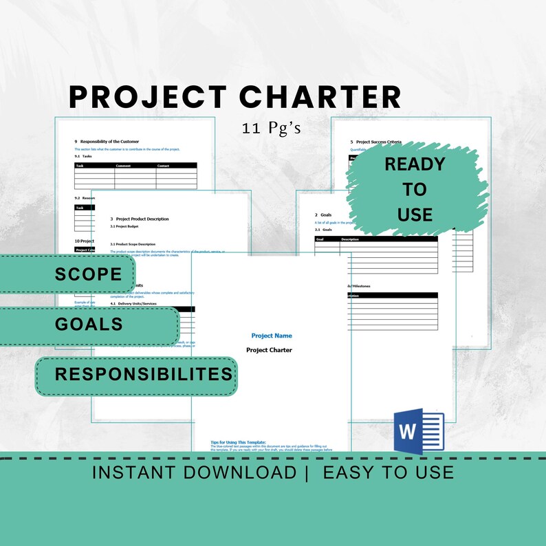 Project Charter Word Template for Project Initiation, Project Purpose ...