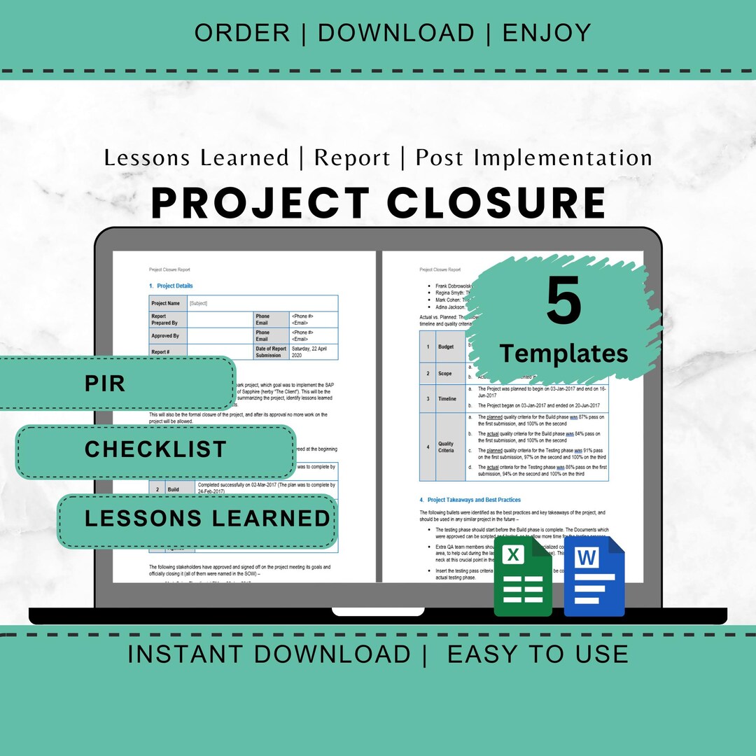 Project Closure Template Bundle: Checklist, Report, Review (digital ...