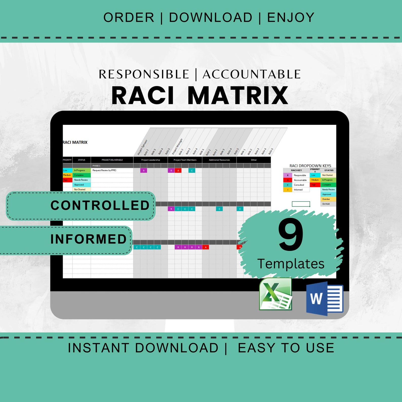 RACI Matrix, RACI Planner, RACI Metrics, Raci Excel Spreadsheet, Raci ...