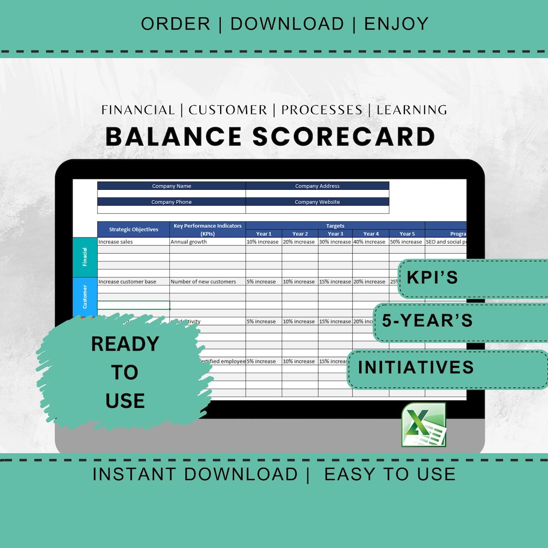Balanced Scorecard Excel Template, Business KPI (digital Download) - Etsy