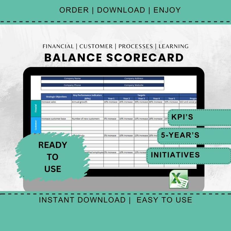 Balanced Scorecard Excel Template, Business KPI (digital Download) - Etsy