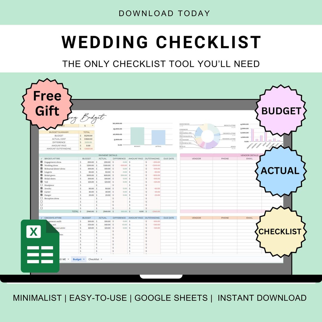 Wedding Planner Checklist Spreadsheet Wedding Budget Tracker Wedding ...