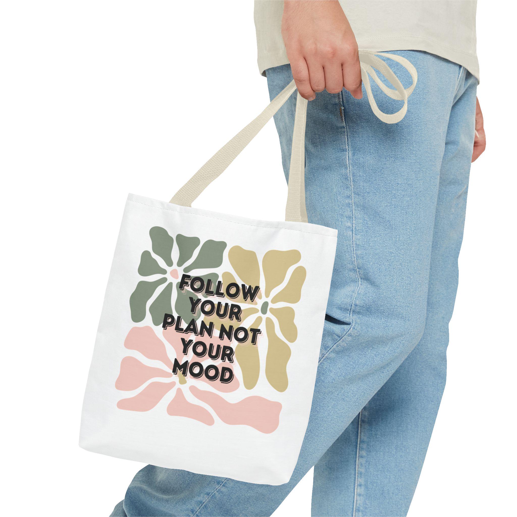 Motivational Tote Bag follow Your Plan Not Your Mood Floral Design, Eco ...