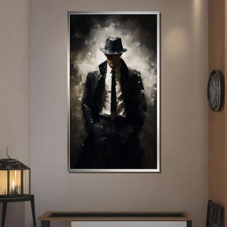 Mysterious Detective Art, Noir Style Wall Print, Black and White Canvas ...