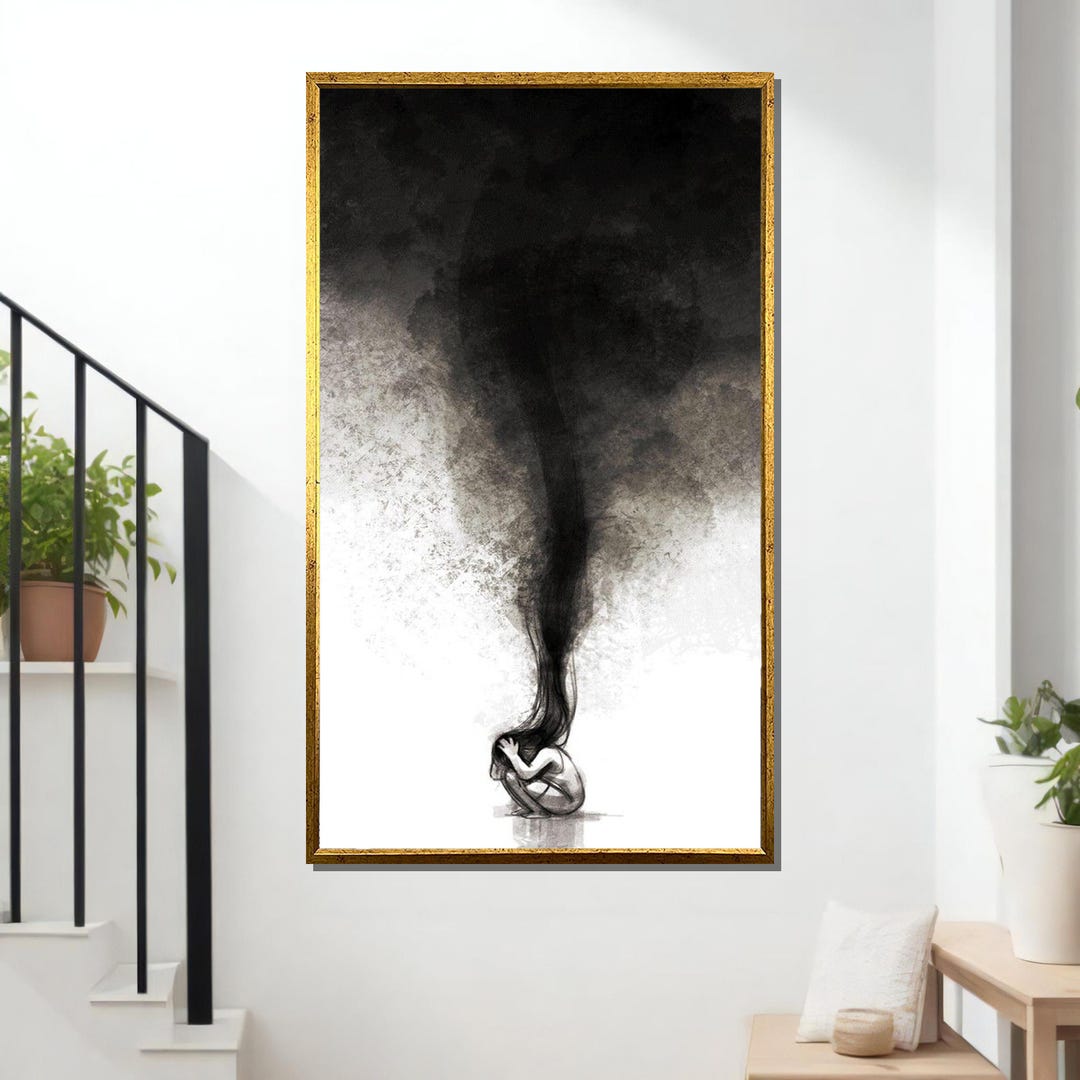 Silent Suffering Abstract Art, Grayscale Emotional Artwork, Expression ...