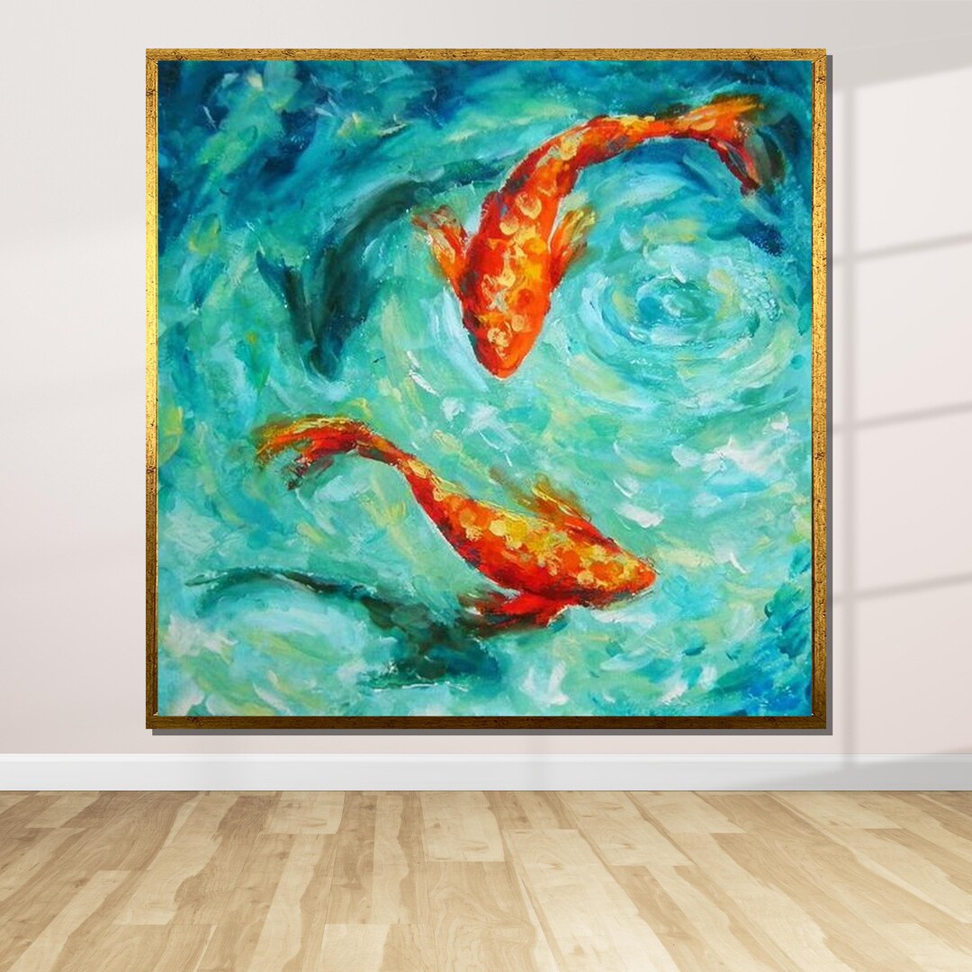 Koi Fish Canvas, Abstract Aquatic Art, Vibrant Water Life Print ...