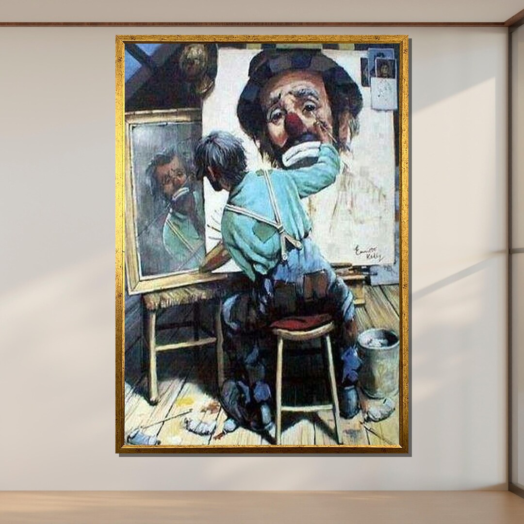 Nostalgic Clown Painting, Self-reflection Art, Clown Canvas, Unique ...