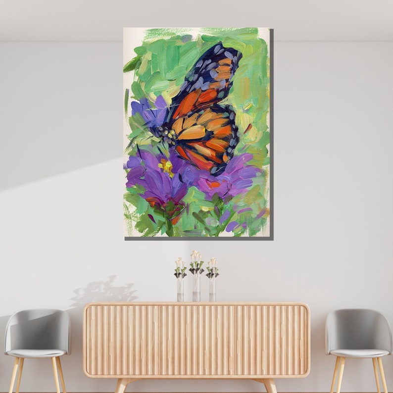 Vibrant Butterfly Canvas, Colorful Nature Art, Butterfly and Flowers ...