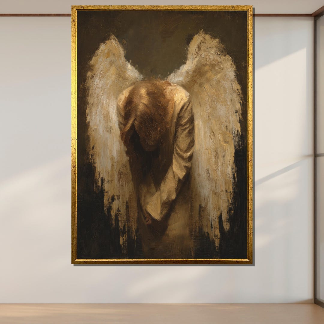 Fallen Angel Canvas Art, Emotional Angel Painting, Dark Wings Spiritual ...