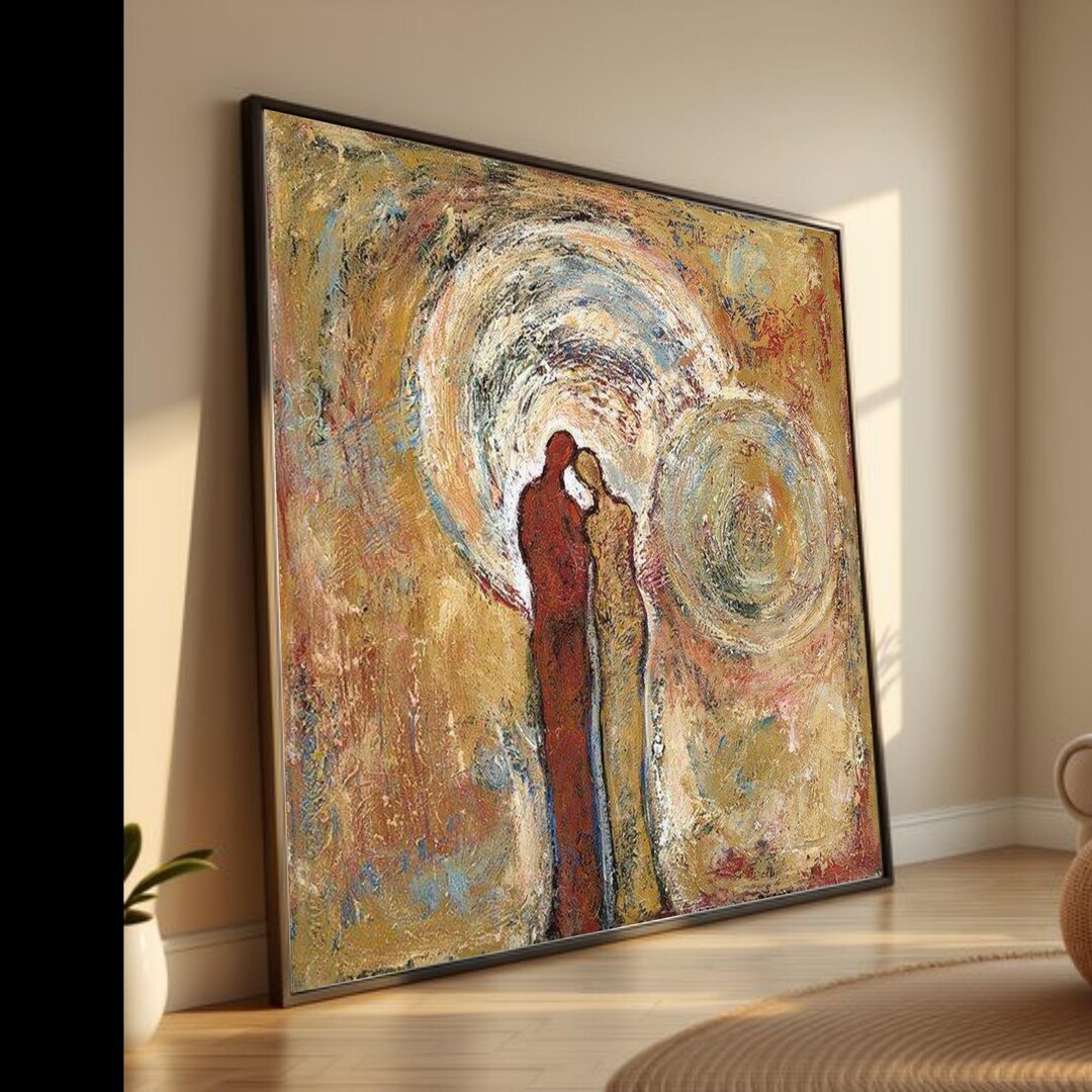 Ethereal Embrace, Abstract Couple Art, Romantic Wall Decor, Ready to ...