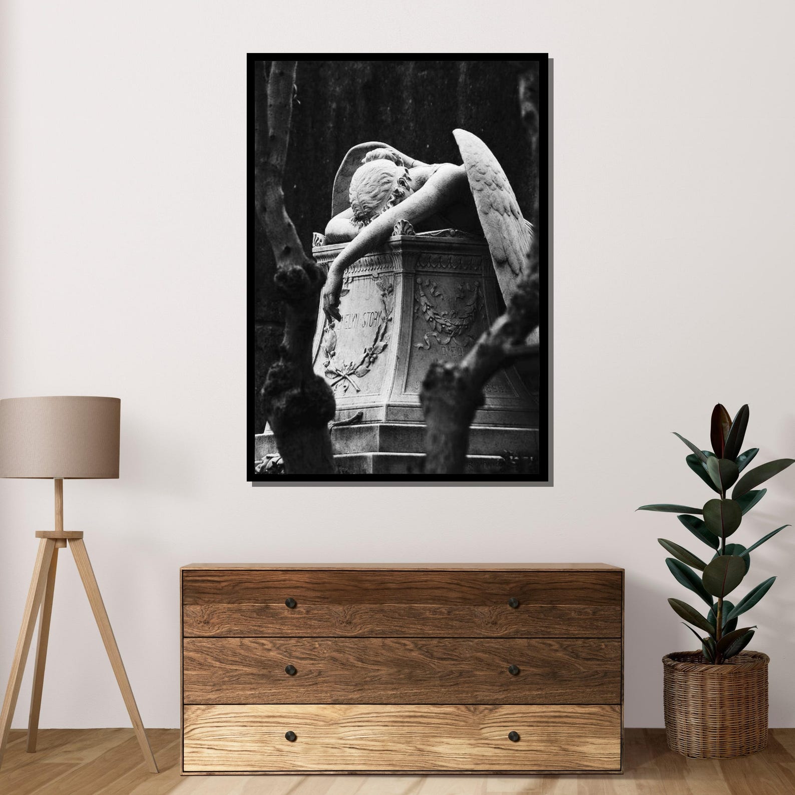 Weeping Angel Canvas, Mourning Statue Art, Gothic Cemetery Wall Print ...