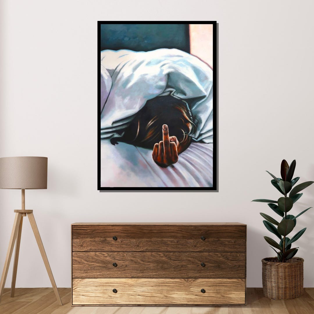Defiant Wake up Art, Middle Finger Gesture Canvas, Edgy Wall Art ...