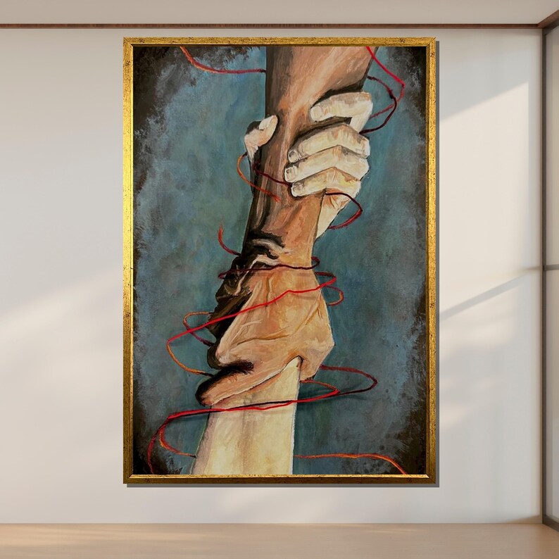 Bond of Unity Canvas, Symbolic Hands Art, Red String Wall Print ...