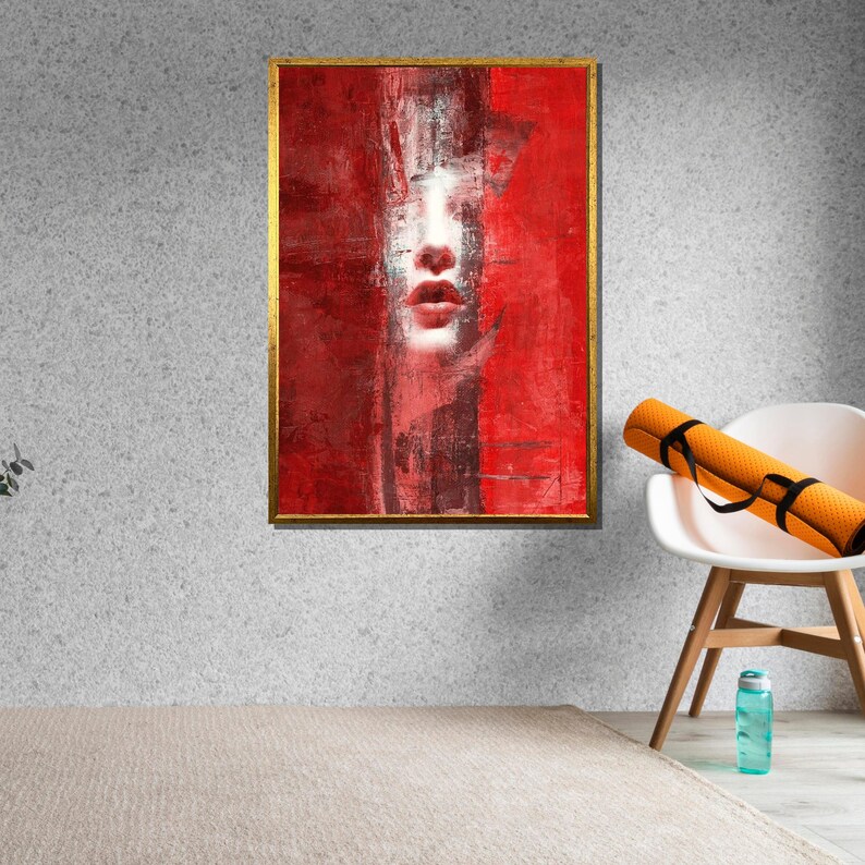Red Veil Portrait, Abstract Face Art, Emotional Expression Canvas ...