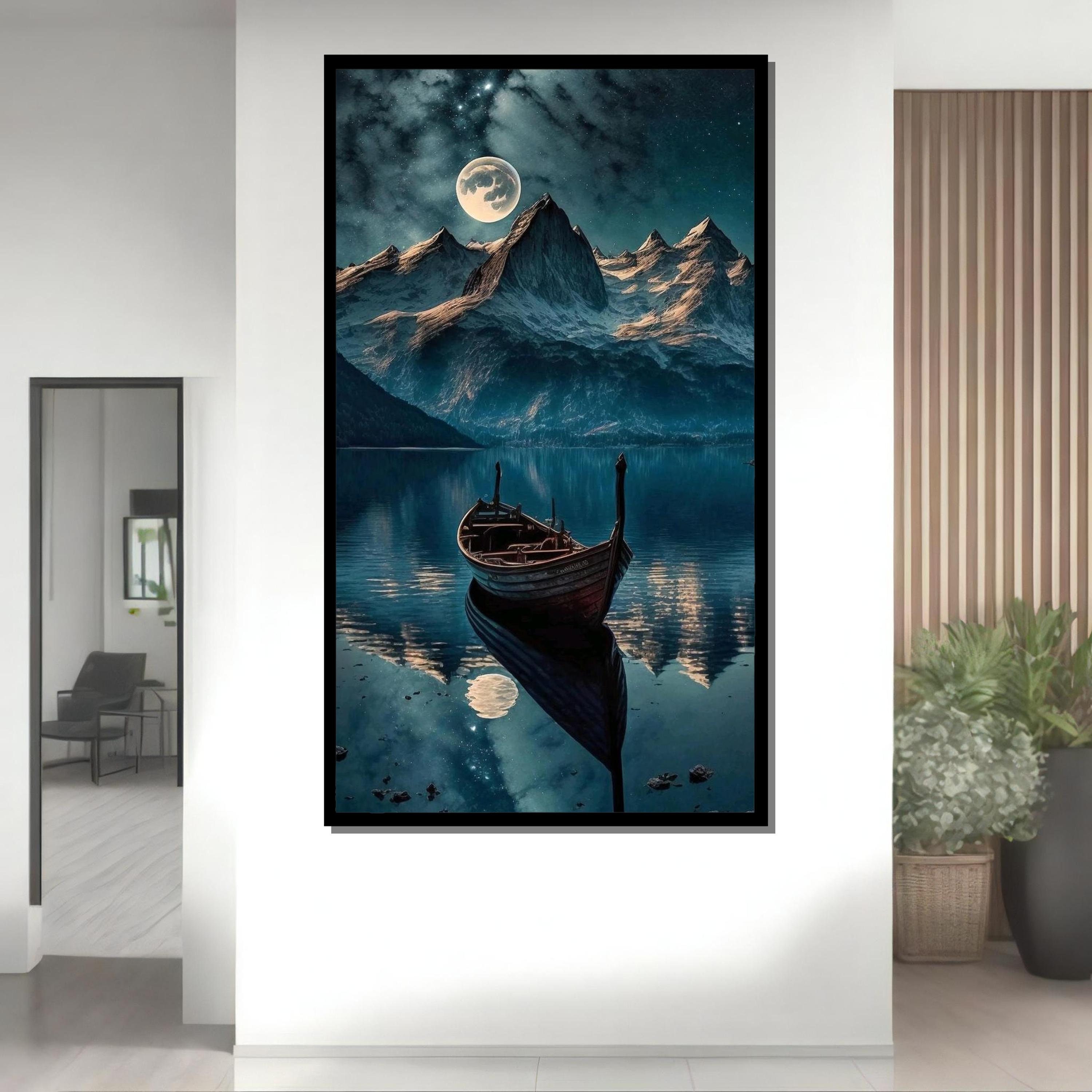 Starry Night Sky Canvas, Enchanted Evening Landscape, Whimsical Night ...