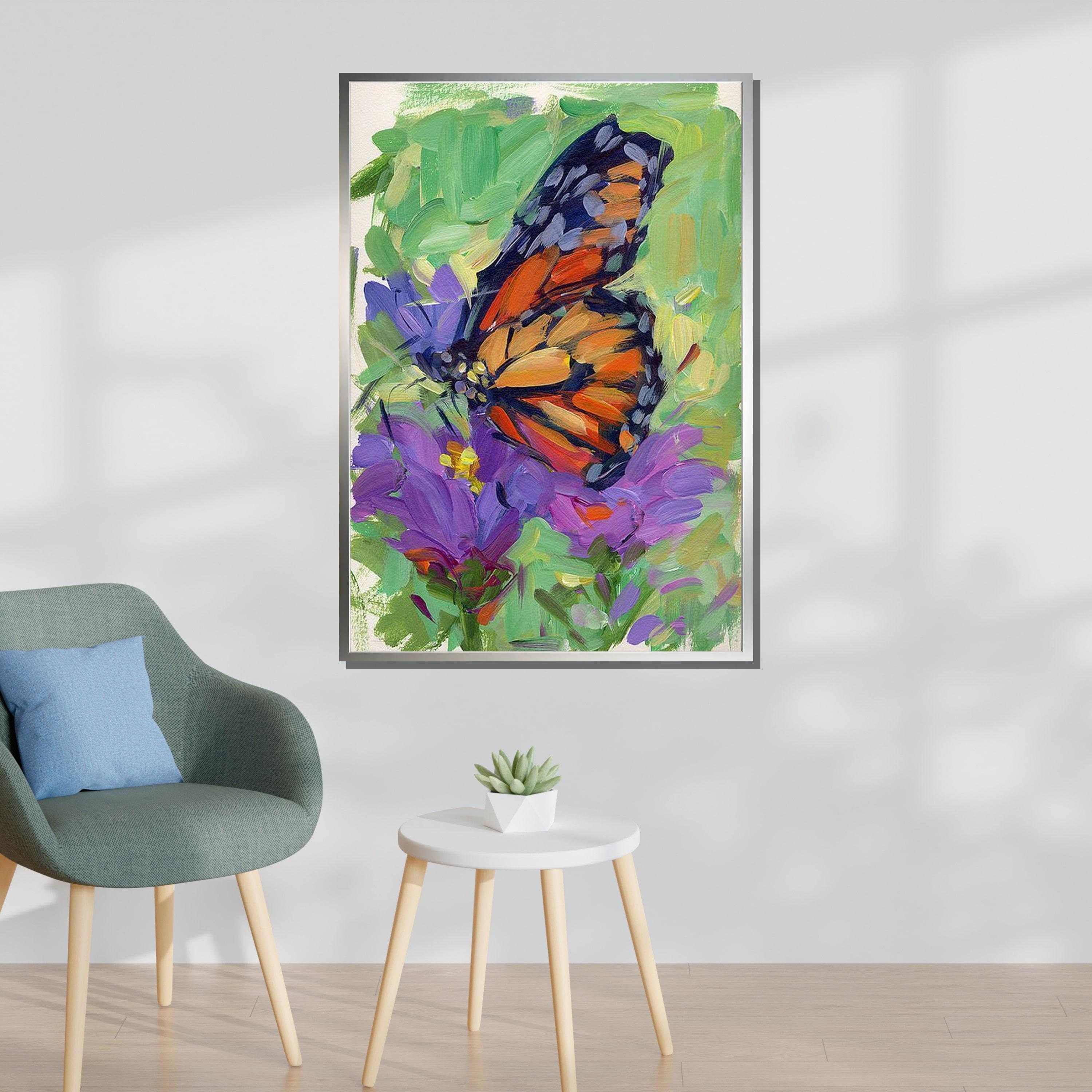 Vibrant Butterfly Canvas, Colorful Nature Art, Butterfly and Flowers ...