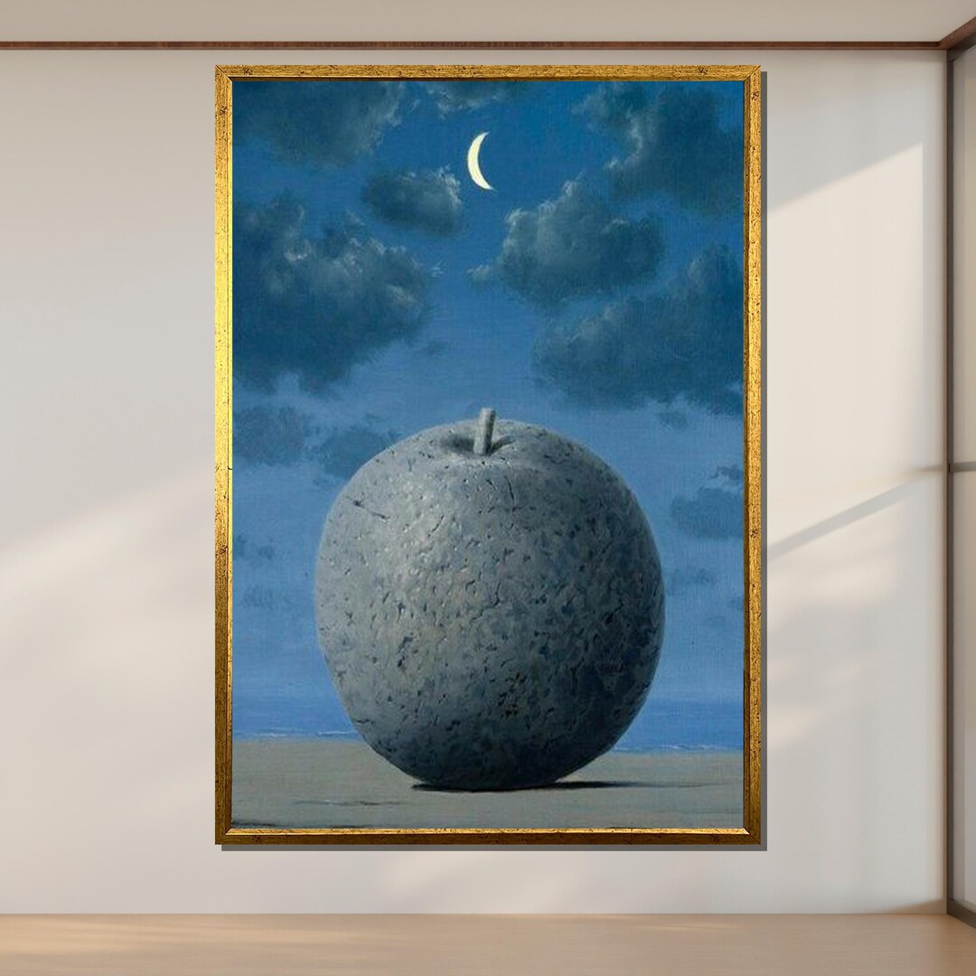Surreal Stone Apple Canvas, Magritte-inspired Art, Abstract Night Sky ...