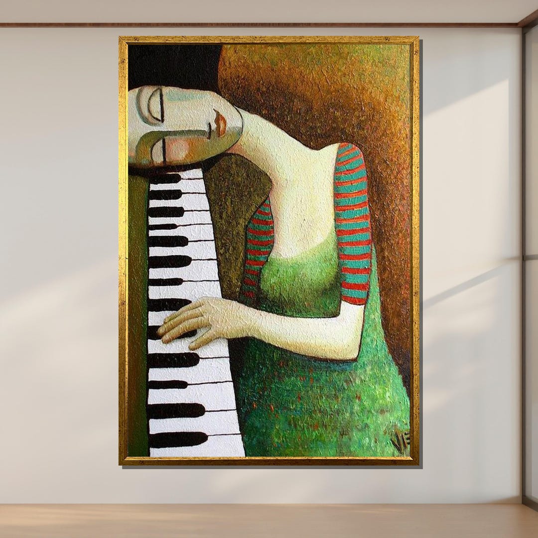 Dreamy Pianist Art, Abstract Music Canvas, Woman and Piano Painting ...