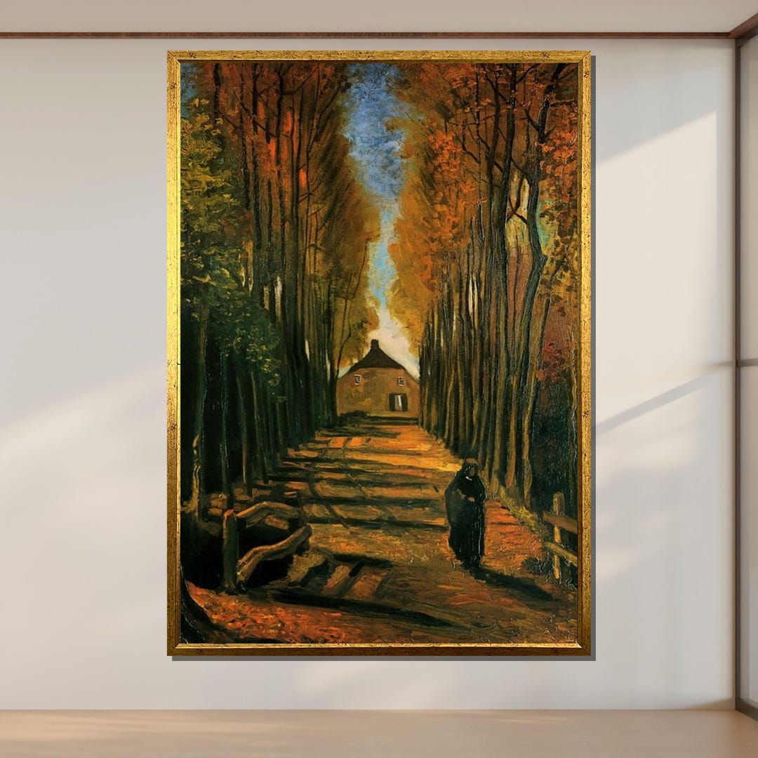 Autumn Pathway Canvas, Van Gogh-inspired Landscape, Rustic Cottage Wall ...