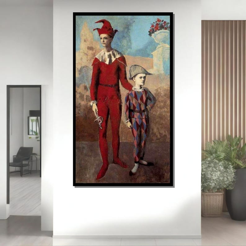 Picasso Harlequin and Jester Canvas, Blue Period Art, Clown Figures ...