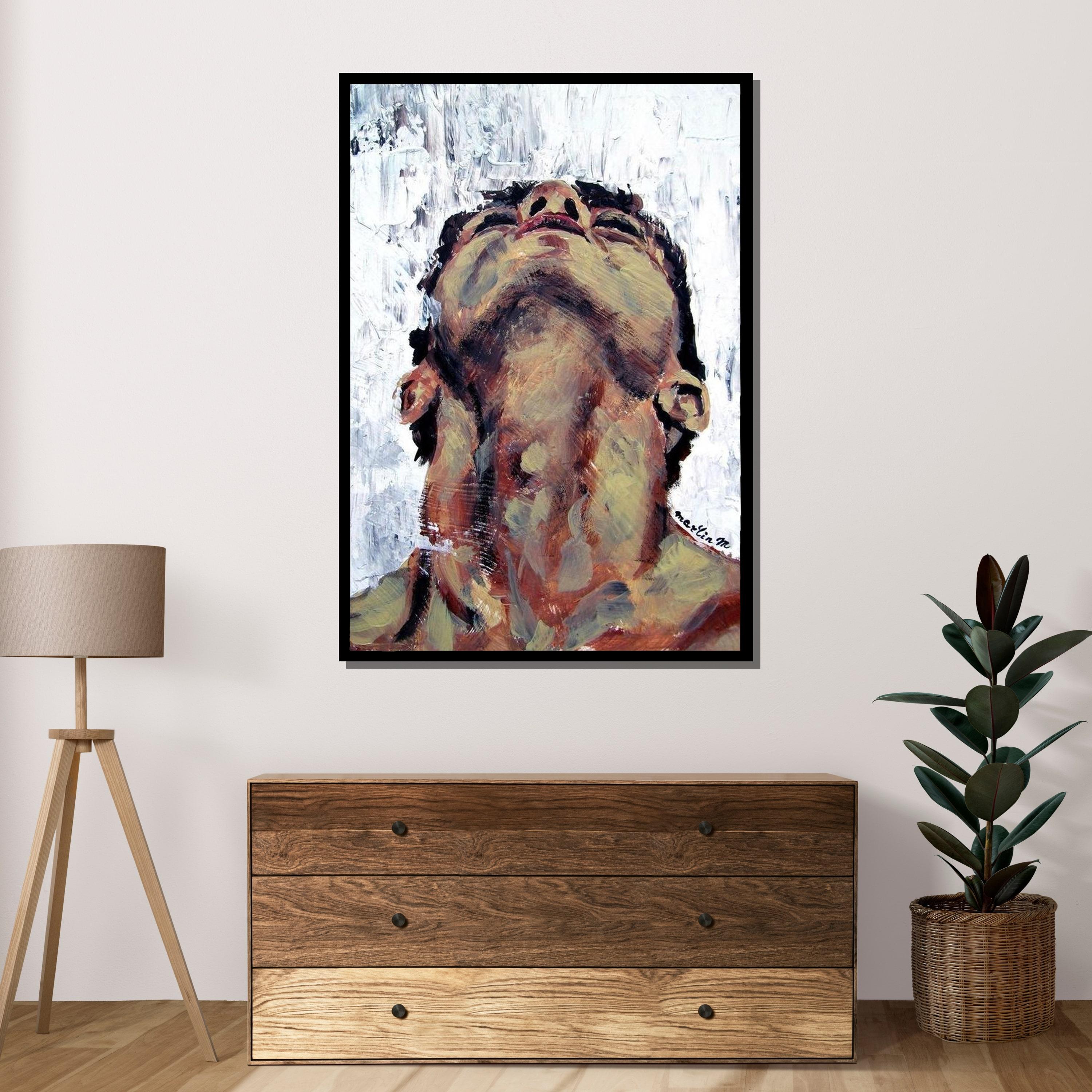 Introspective Male Canvas, Abstract Man Portrait, Emotional Expression ...