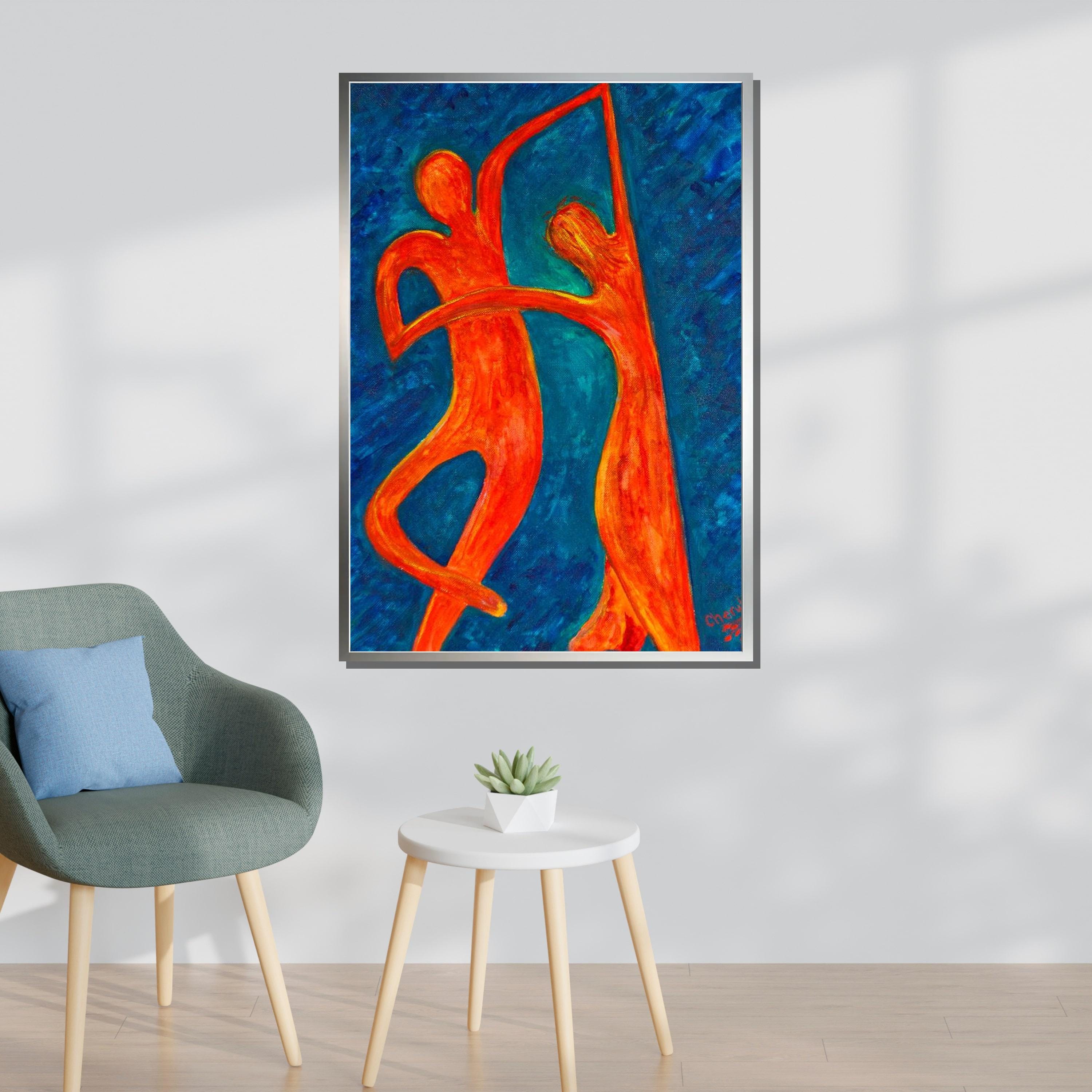 Fiery Dance Canvas, Abstract Couple Art, Modern Wall Decor, Red Figures ...