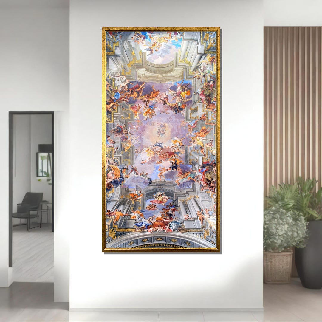 Baroque Ceiling Fresco, Ornate Church Art, Heavenly Scene Canvas ...