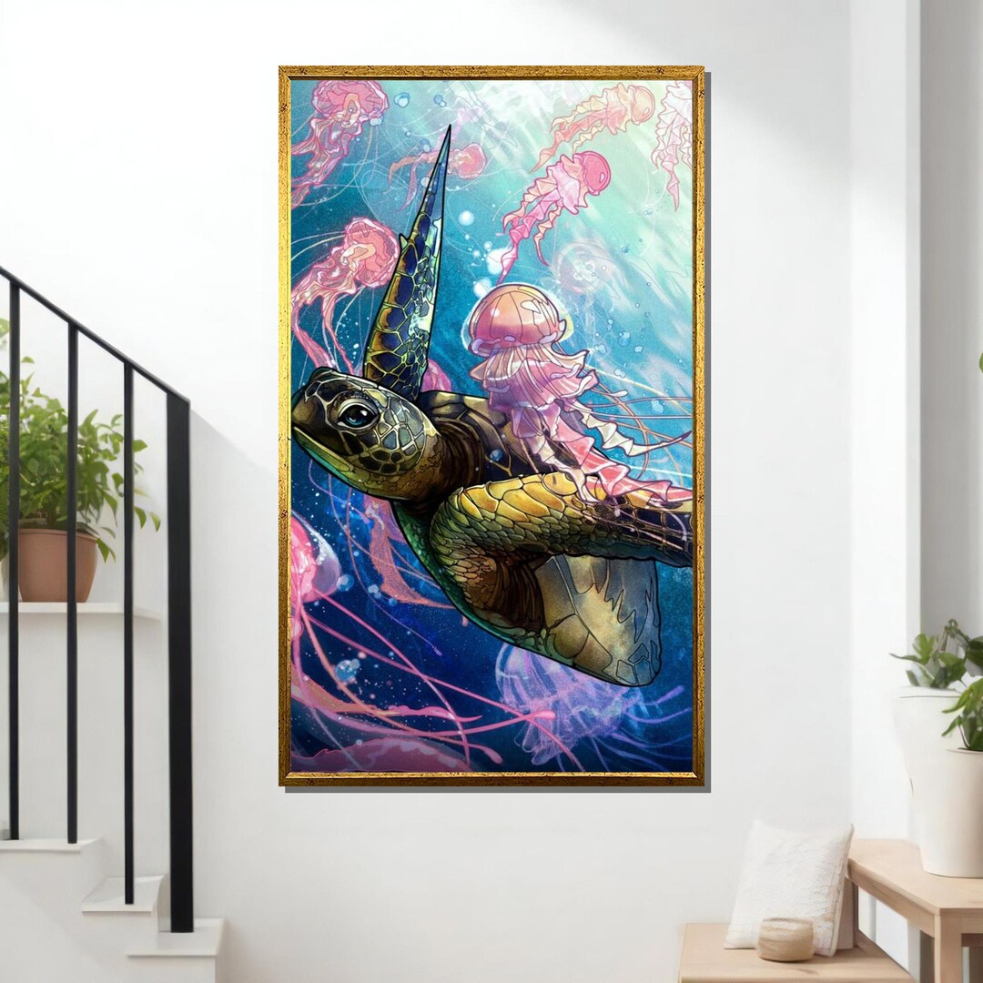 Enchanted Sea Turtle Canvas, Underwater Fantasy Art, Jellyfish and ...