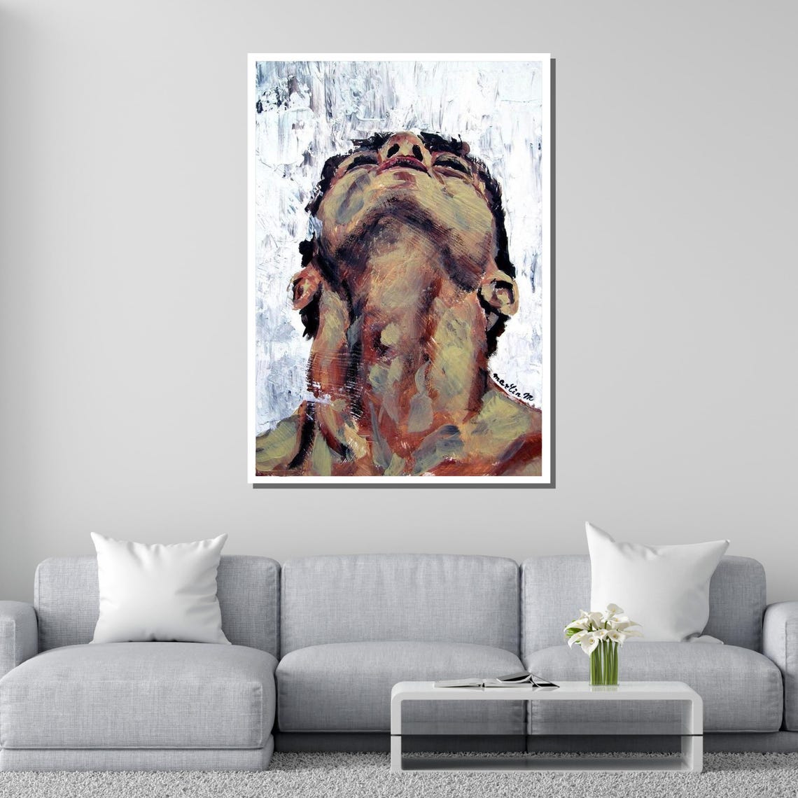 Introspective Male Canvas, Abstract Man Portrait, Emotional Expression ...