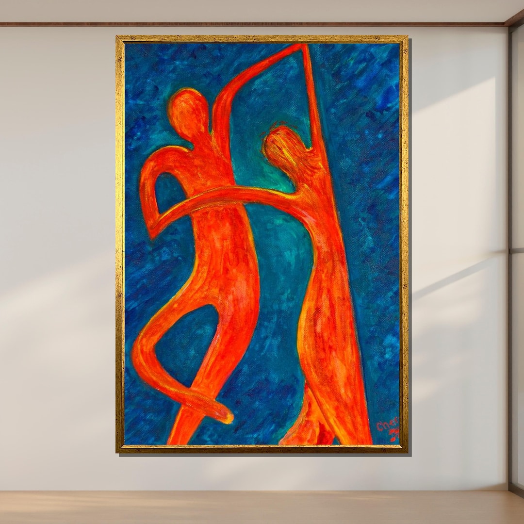 Fiery Dance Canvas, Abstract Couple Art, Modern Wall Decor, Red Figures ...