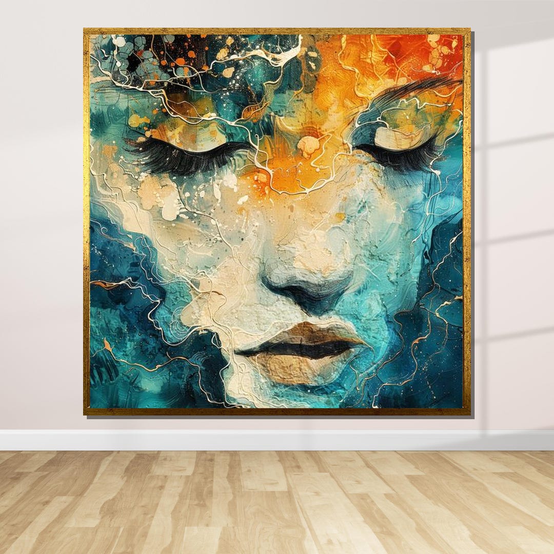 Ethereal Dreamscape Canvas, Abstract Face Art, Colorful Modern Wall ...