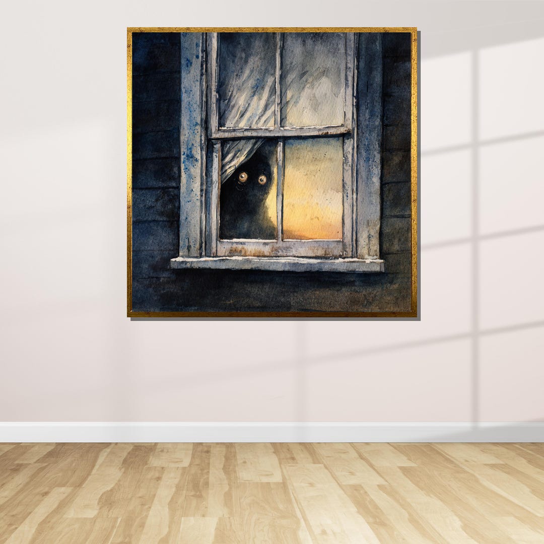 Shadow Figure at Window, Creepy Horror Wall Art, Dark Window Painting ...