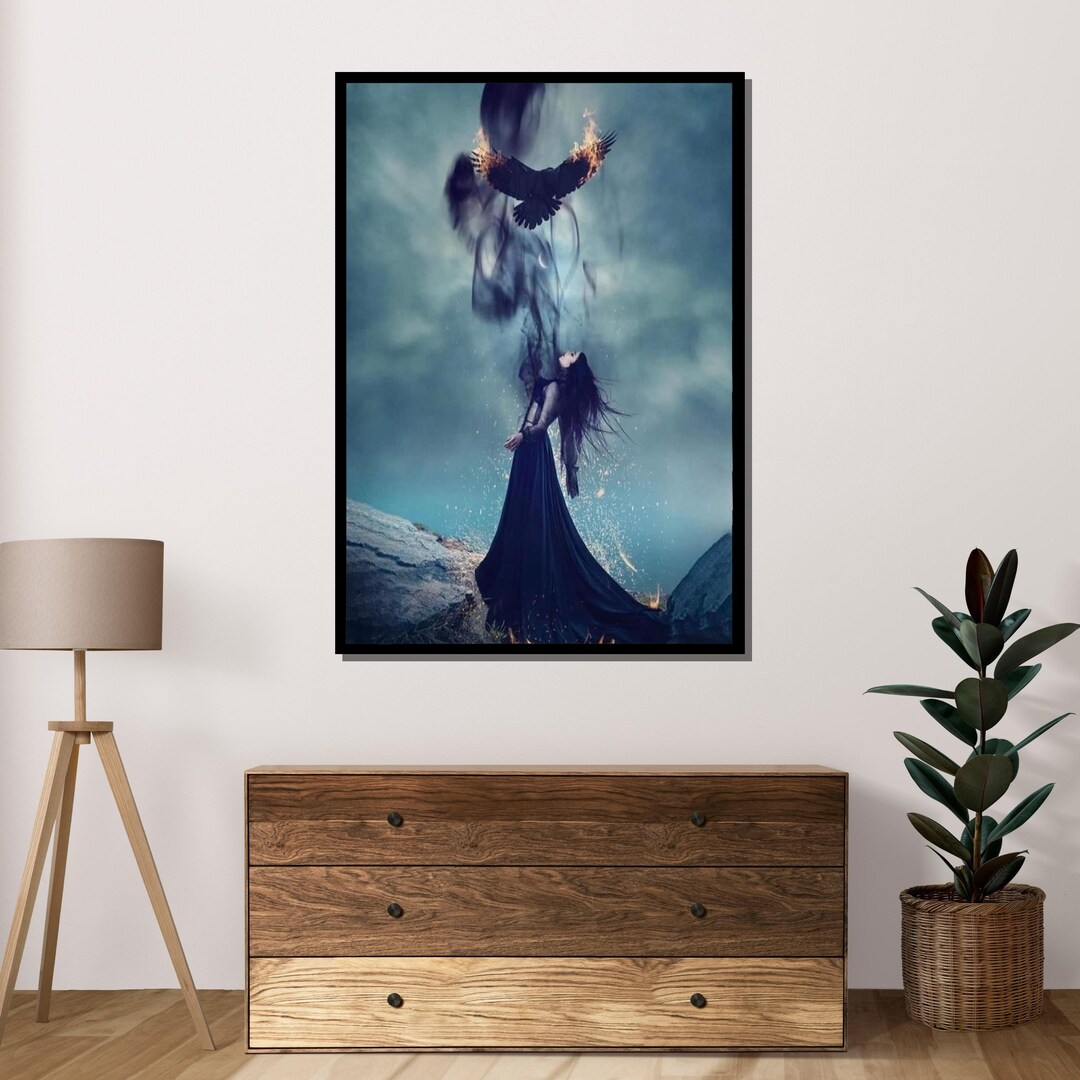 Enchanted Raven and Sorceress Art, Dark Fantasy Wall Print, Magical ...
