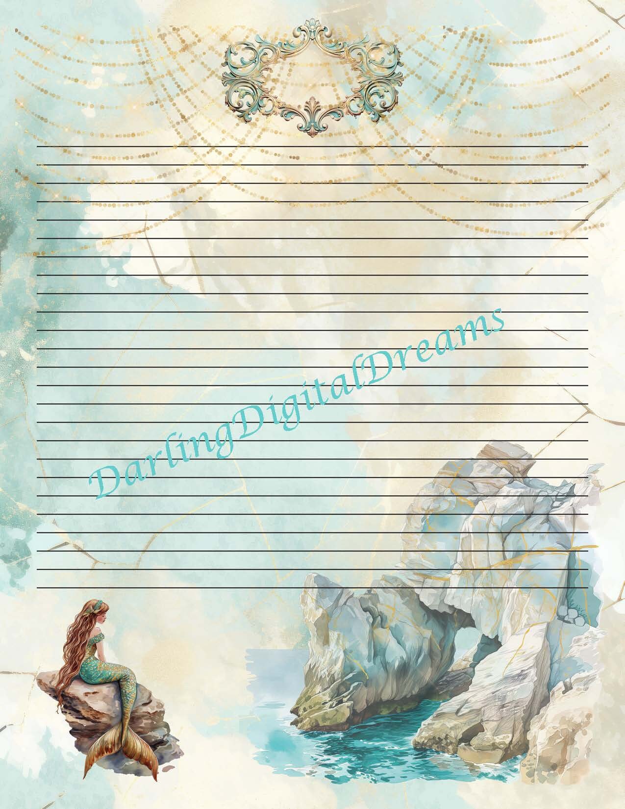 Mermaid Lagoon Stationary Set 5 Pages Digital Download - Etsy