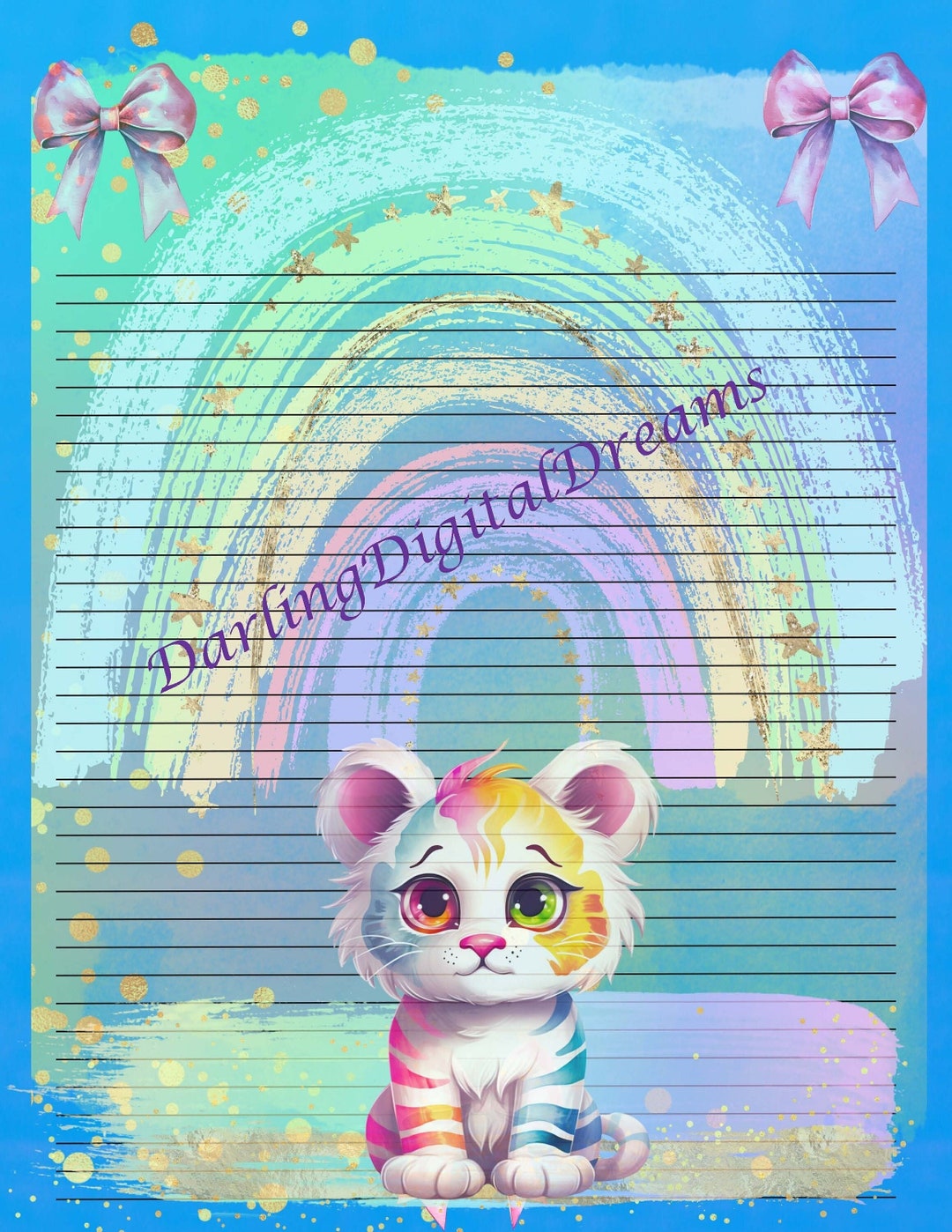 Lisa Frank Inspired Lined Digital Journal Paper Magical Menagerie - Etsy
