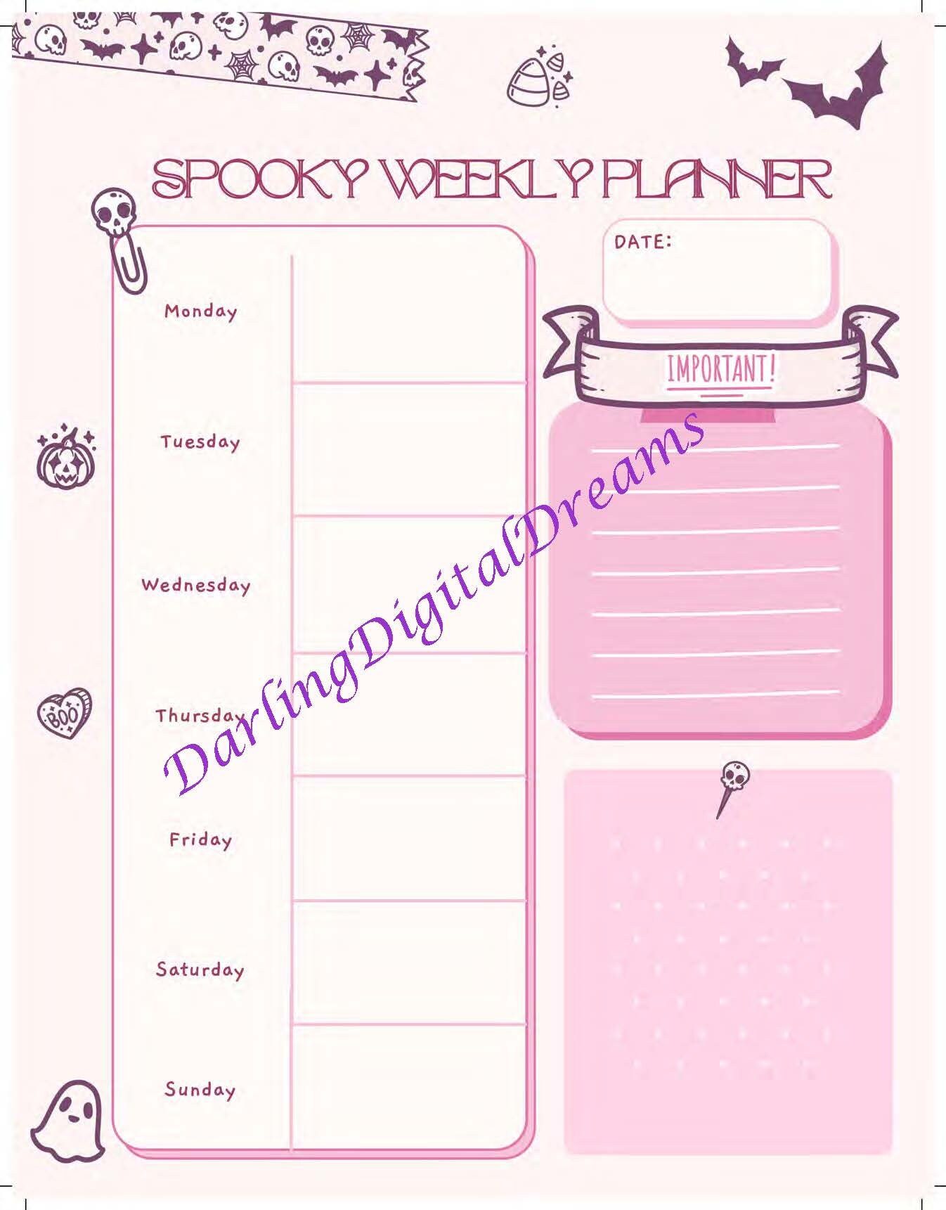 Spooky Planner Pages Digital Download 4 Unique Designs Daily Weely ...