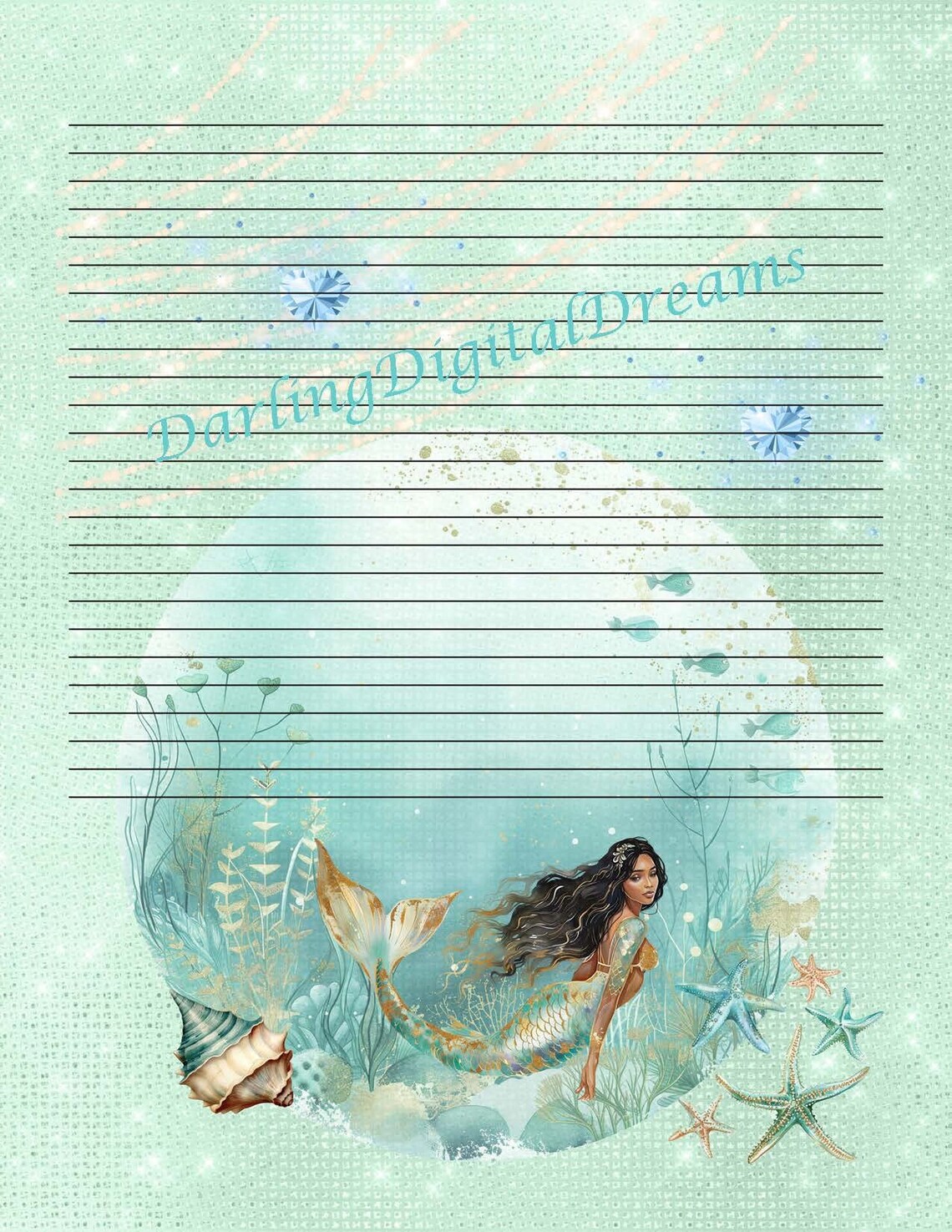 Mermaid Lagoon Digital Lined Journal Pages Half Sheets - Etsy