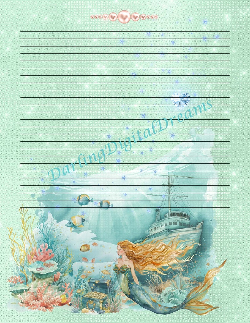 Mermaid Lagoon Digital Lined Journal Pages Half Sheets - Etsy
