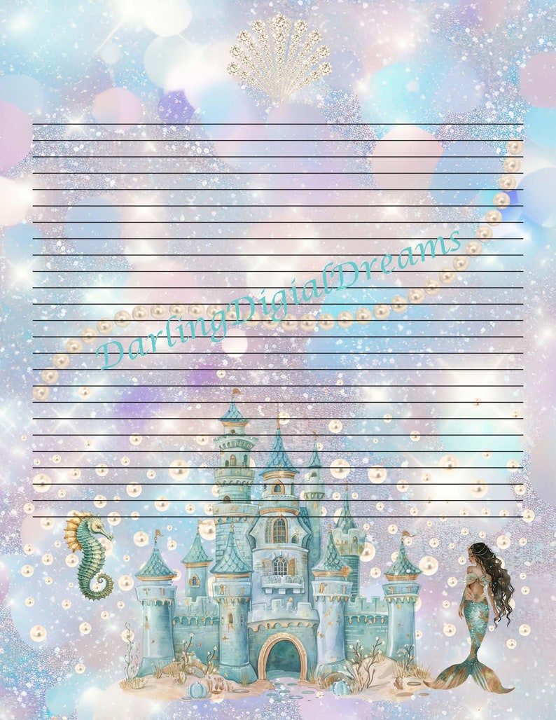 Mermaid Lagoon Digital Lined Journal Pages Half Sheets - Etsy