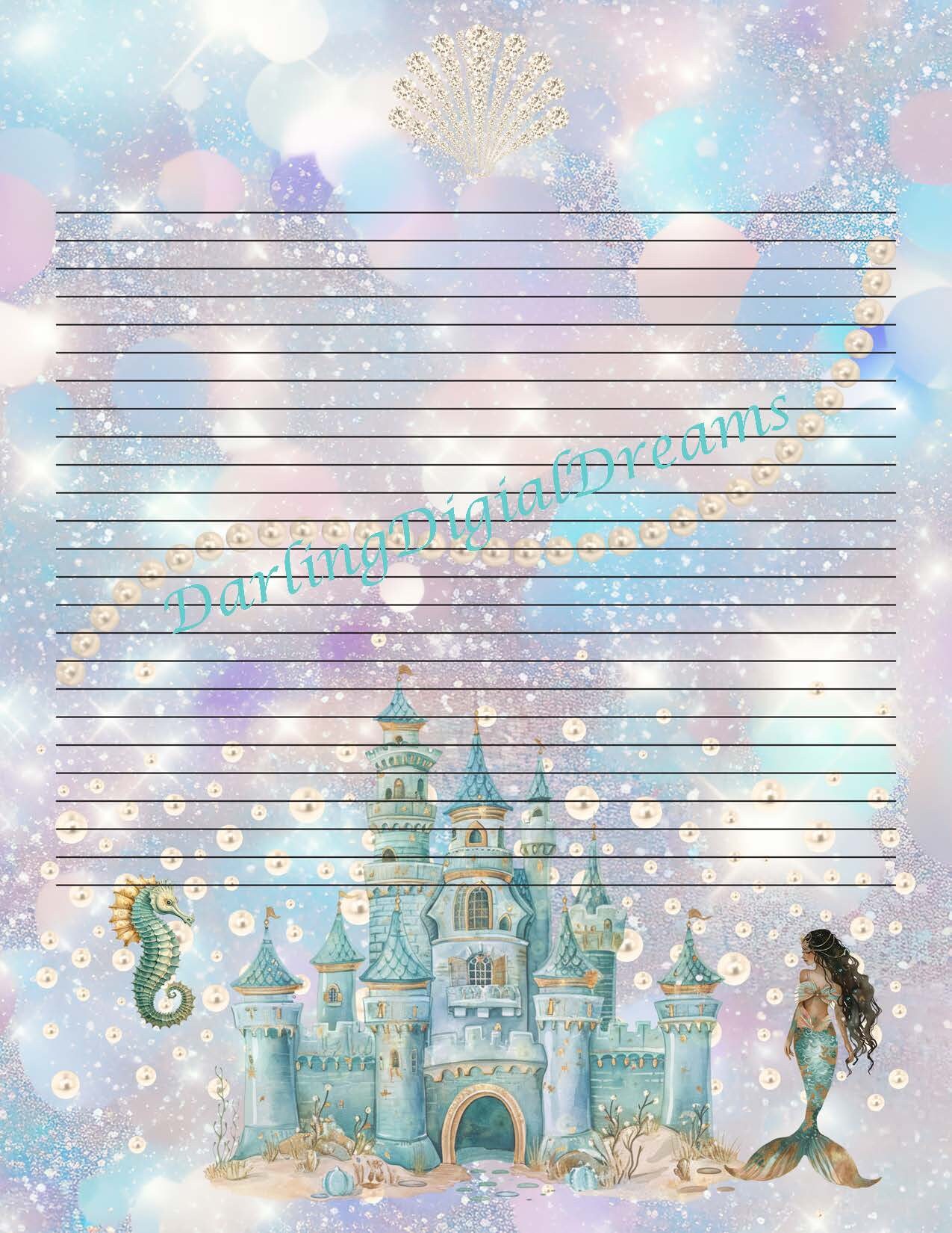 Mermaid Lagoon Digital Lined Journal Pages Half Sheets - Etsy