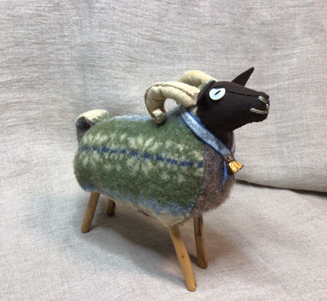Fair Isle Ram Figurine From Felted Wool Sweaters - Etsy