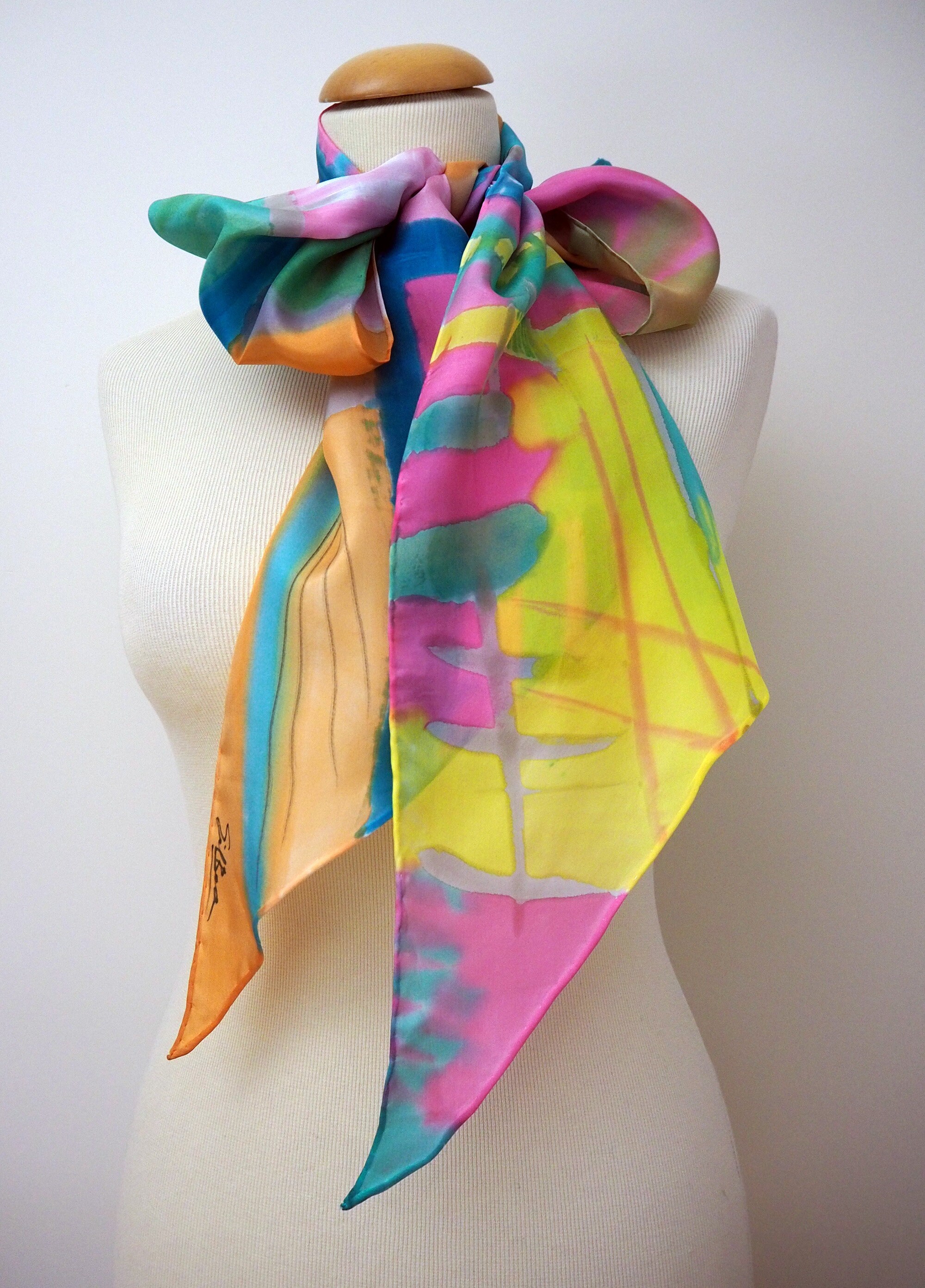 Hand Painted Silk Scarf/ Colorful Silk/ Ready to Be Shipped/ Silk Scarf ...