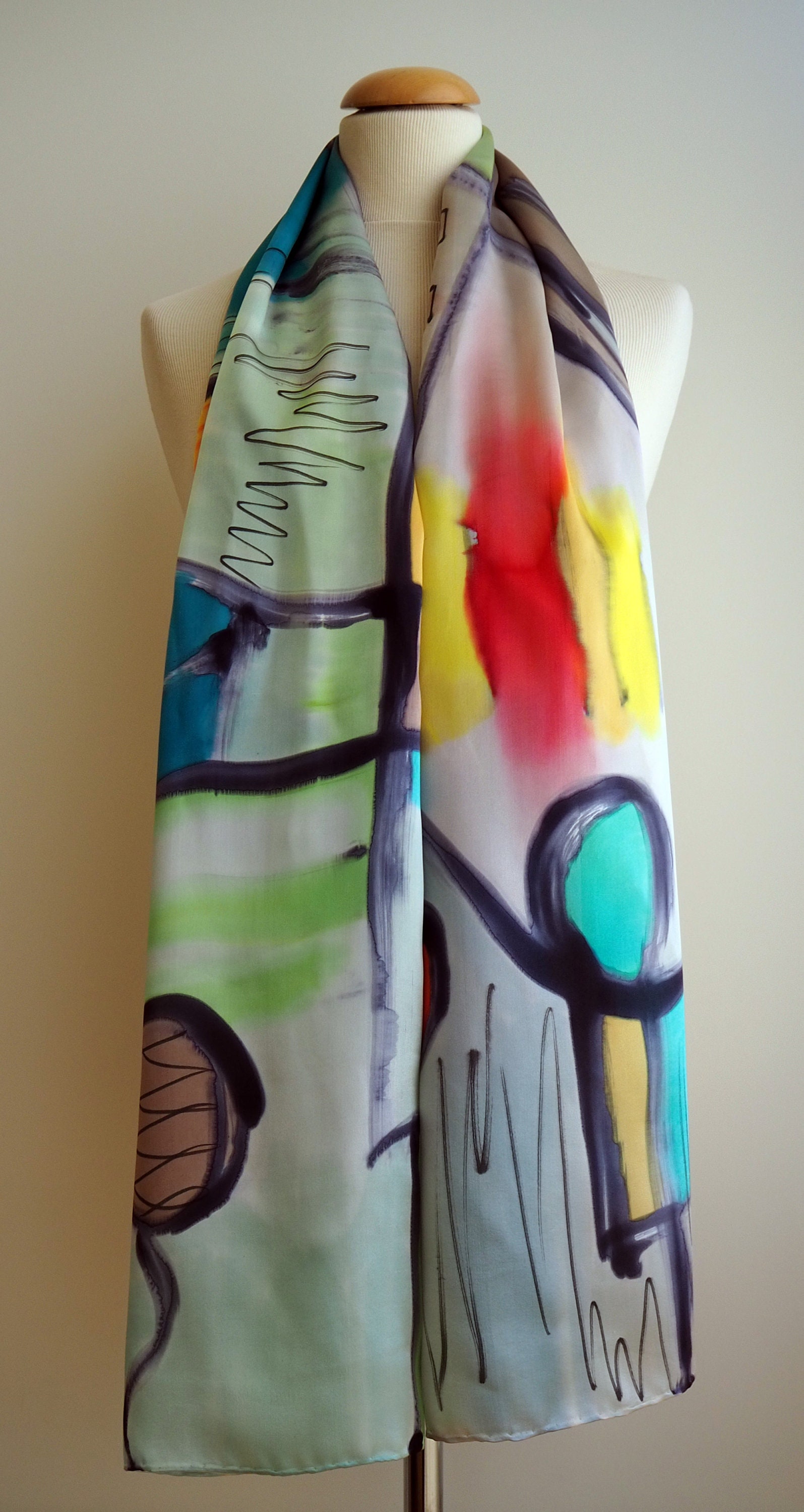 Hand Painted Twill Silk Scarf/ Miró Style Silk Scarf/ Ready to - Etsy