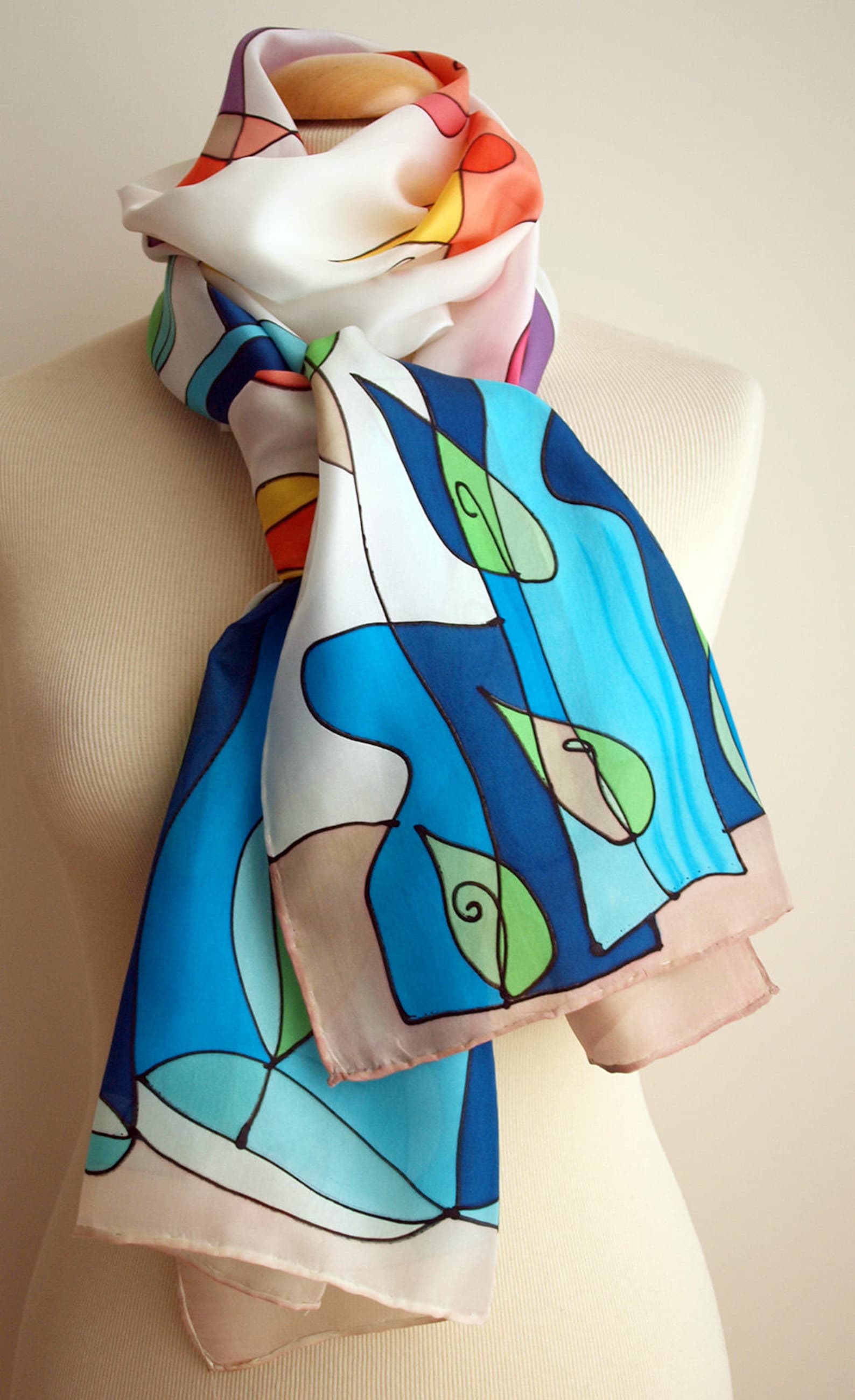 Handpainted Silk Scarf. Hand painted flowers silk scarf. Hand | Etsy