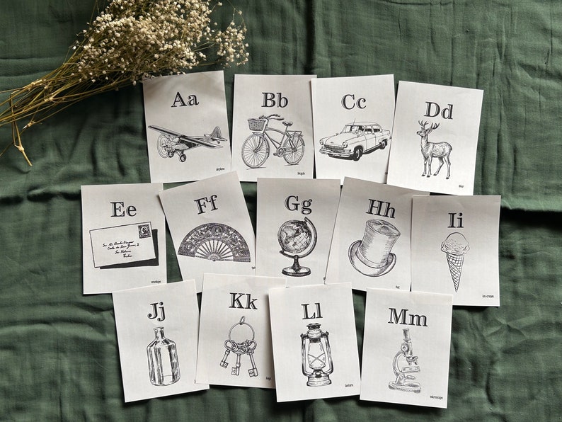 Vintage Alphabet Cards or Posters. Black Cream Colored. Printables ...