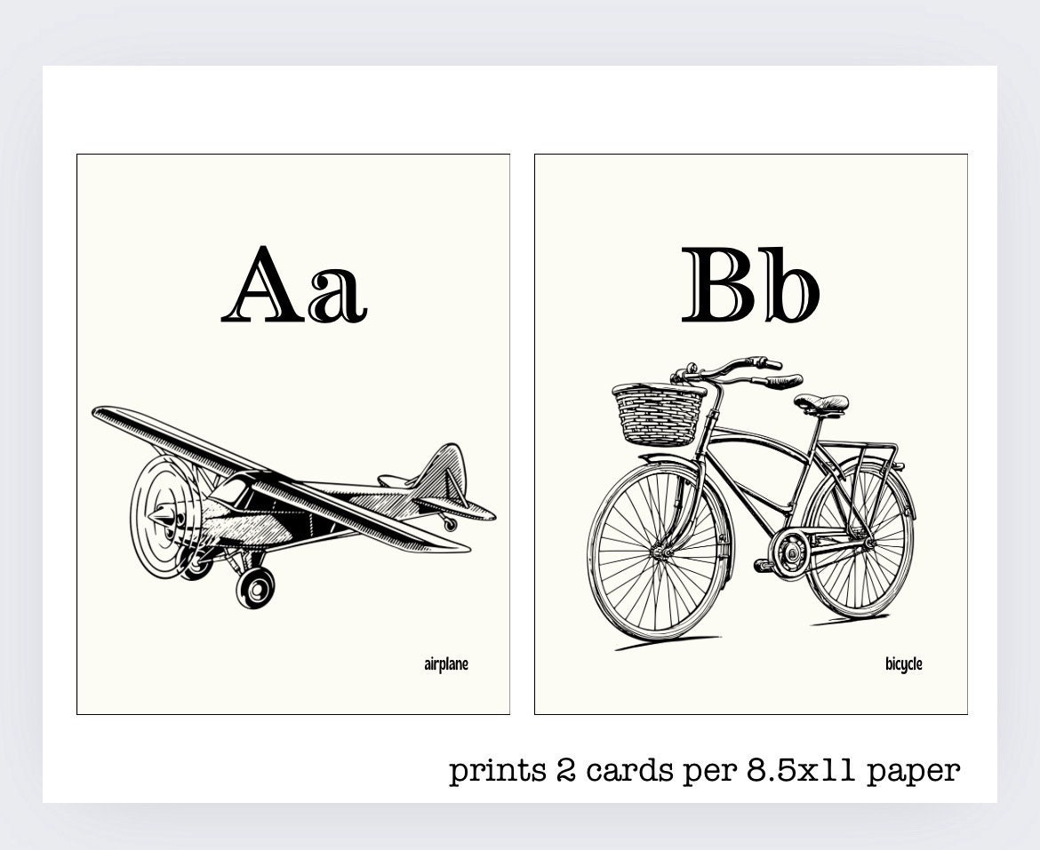 Vintage Alphabet Cards or Posters. Black Cream Colored. Printables ...