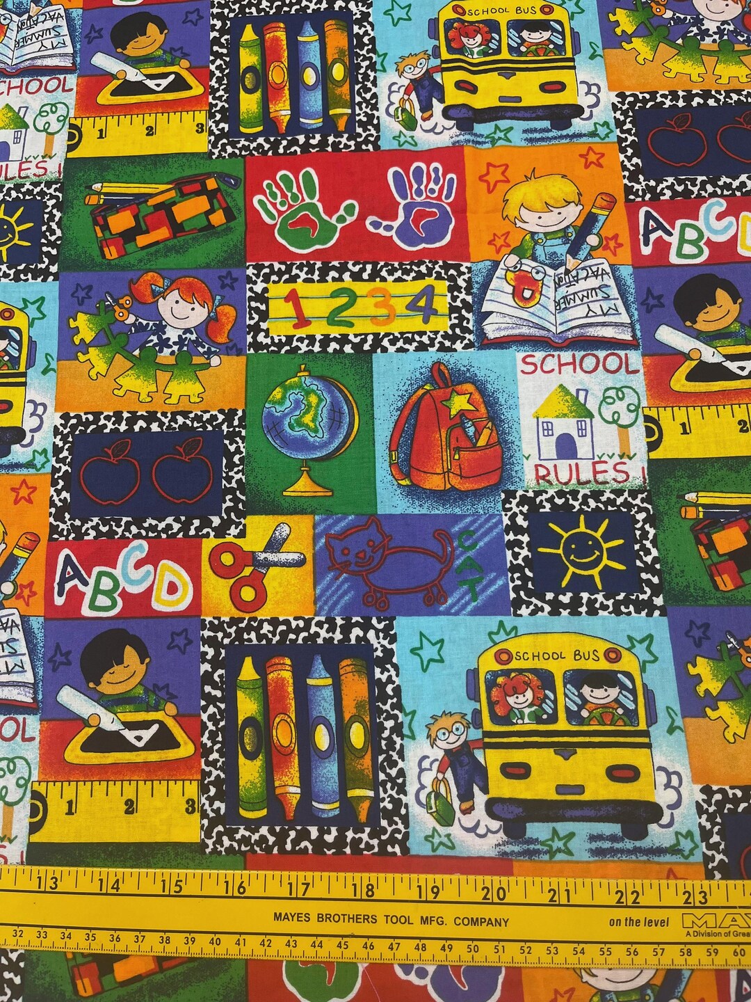 Kinder Kids Cotton Quilting Fabric: Back to School Bus & Crayons - Etsy