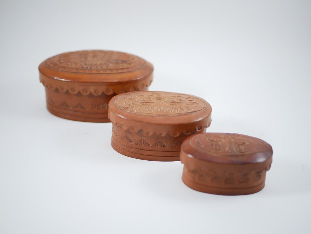 Set of 3 Vintage Leather Trinket Boxes PERU Storage Box - Etsy
