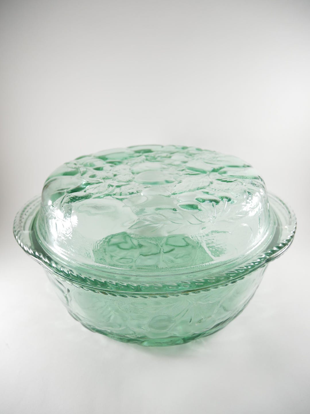 Vintage 90's Libbey Orchard Fruit Green Glass 3 QT Casserole Baking ...