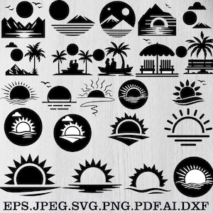 Sunset Svg Bundle, Sunset Silhouette SVG, Sunset Cricut Files, Beach ...